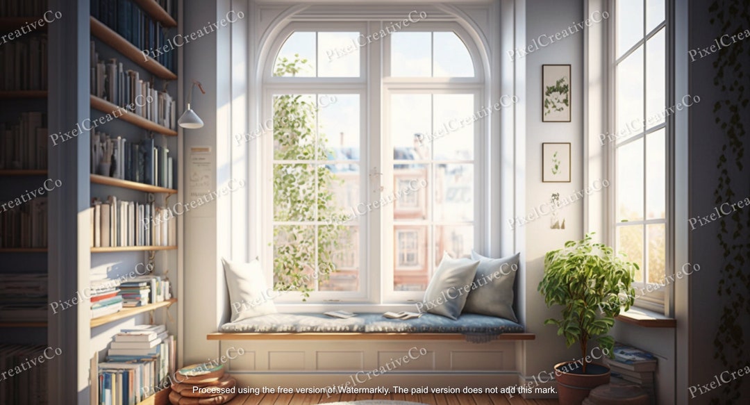 4 Virtual Backgrounds Digital Backdrops Neutral Reading Nook, Zoom ...