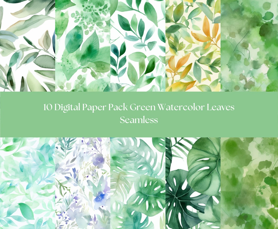 10 Seamless Digital Paper Pack Green Watercolor Leaves - Etsy
