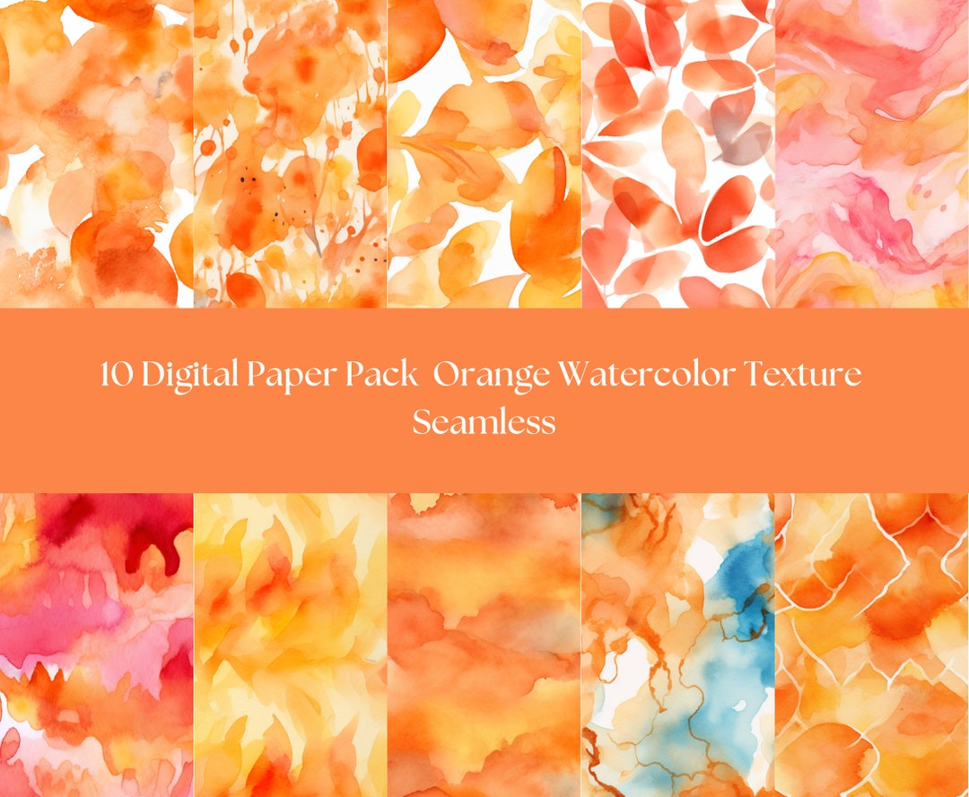 10 Seamless Digital Paper Pack Orange Watercolor Texture - Etsy
