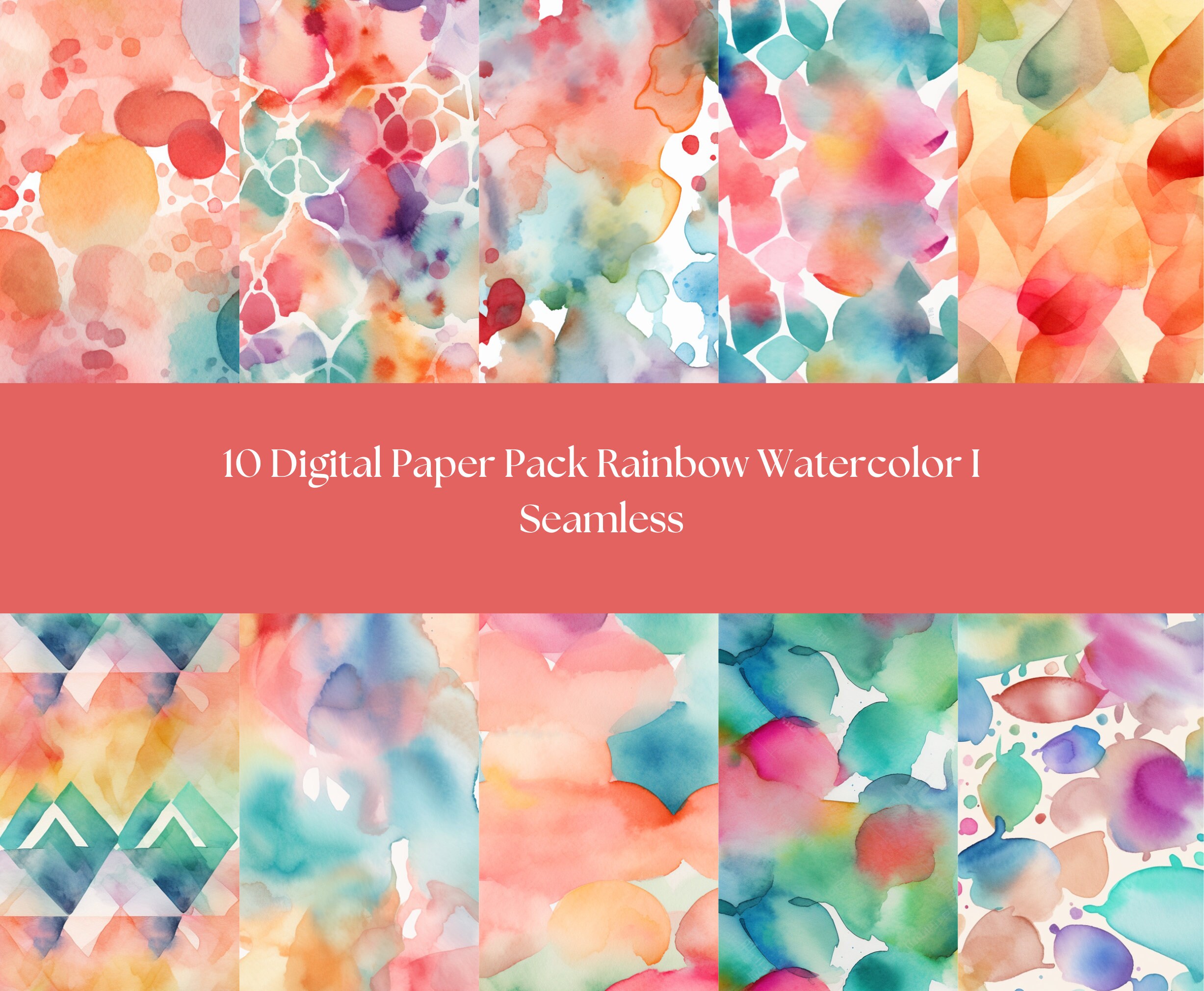 10 Seamless Digital Paper Pack Rainbow Watercolor I - Etsy