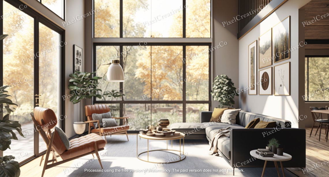 4 Virtual Backgrounds Digital Backdrops Midcentury Modern Living Room ...