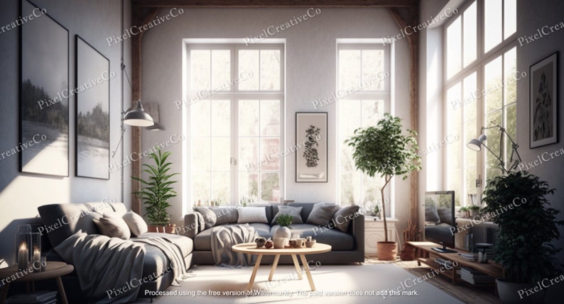 4 Virtual Backgrounds Digital Backdrops Scandinavian Living Room, Zoom ...