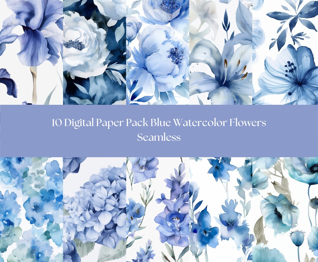 10 Seamless Digital Paper Pack Blue Watercolor Flowers - Etsy