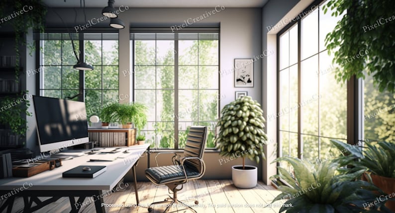 4 Virtual Backgrounds Digital Backdrops Office Greenery, Zoom, Google ...