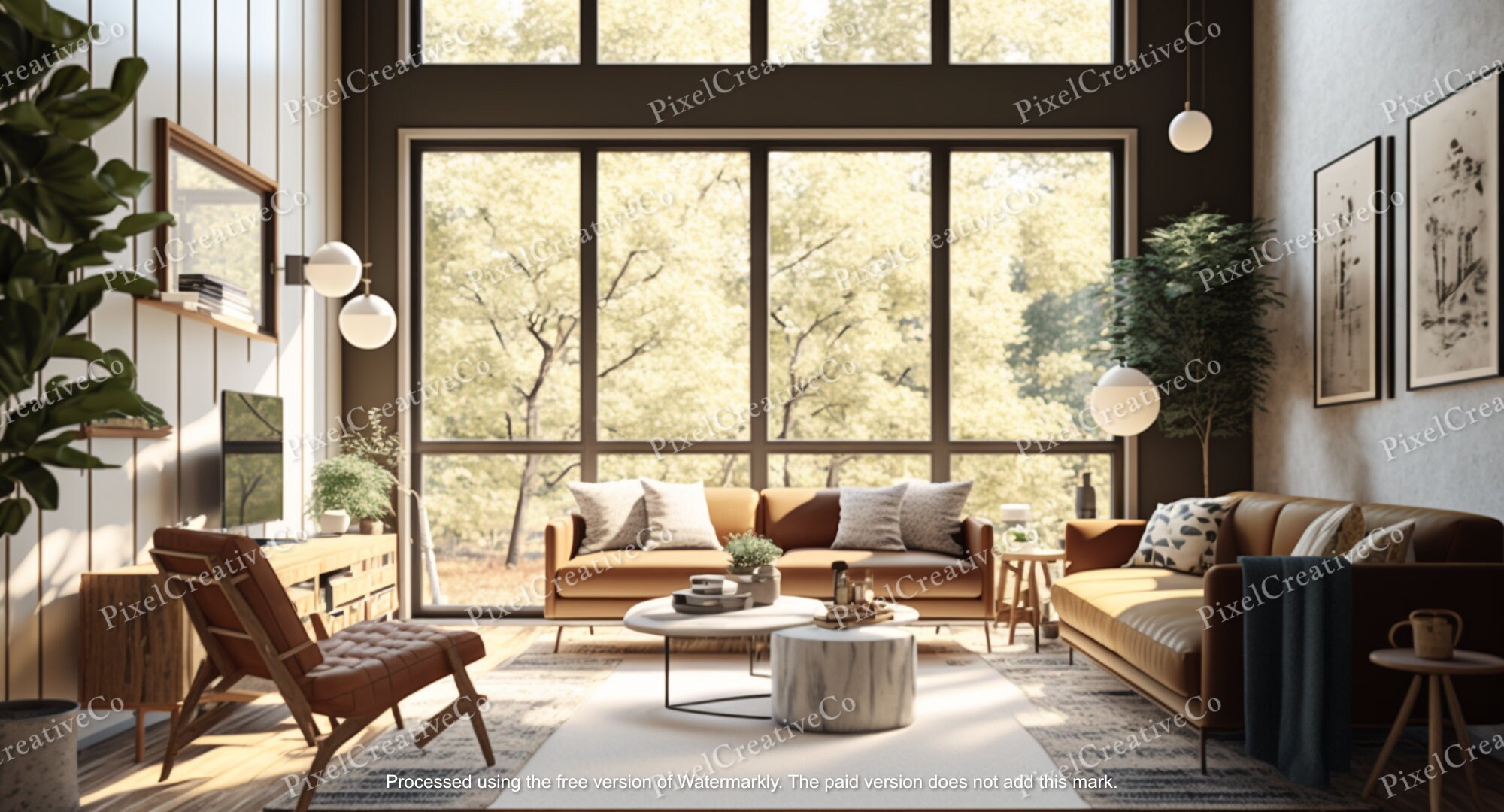 4 Virtual Backgrounds Digital Backdrops Midcentury Modern Living Room ...