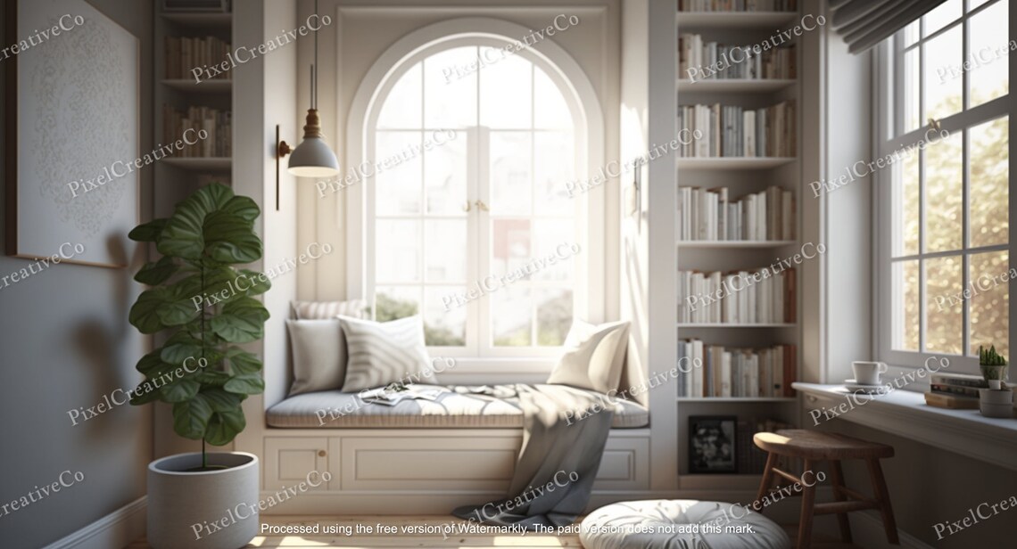 4 Virtual Backgrounds Digital Backdrops Neutral Reading Nook, Zoom ...