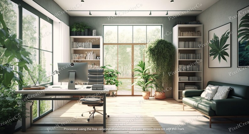 4 Virtual Backgrounds Digital Backdrops Office Greenery, Zoom, Google ...