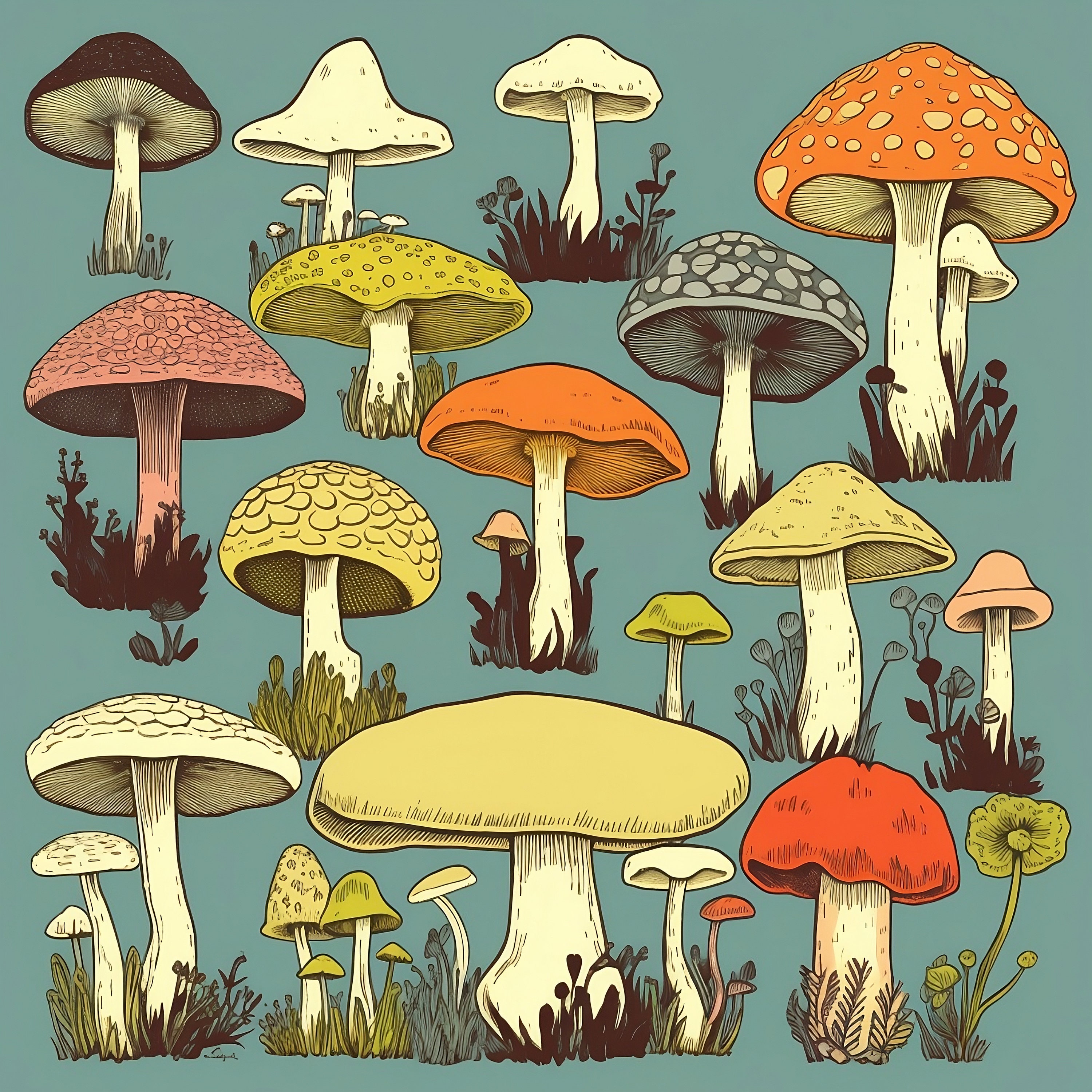 Vintage Mushroom Tiles - Etsy