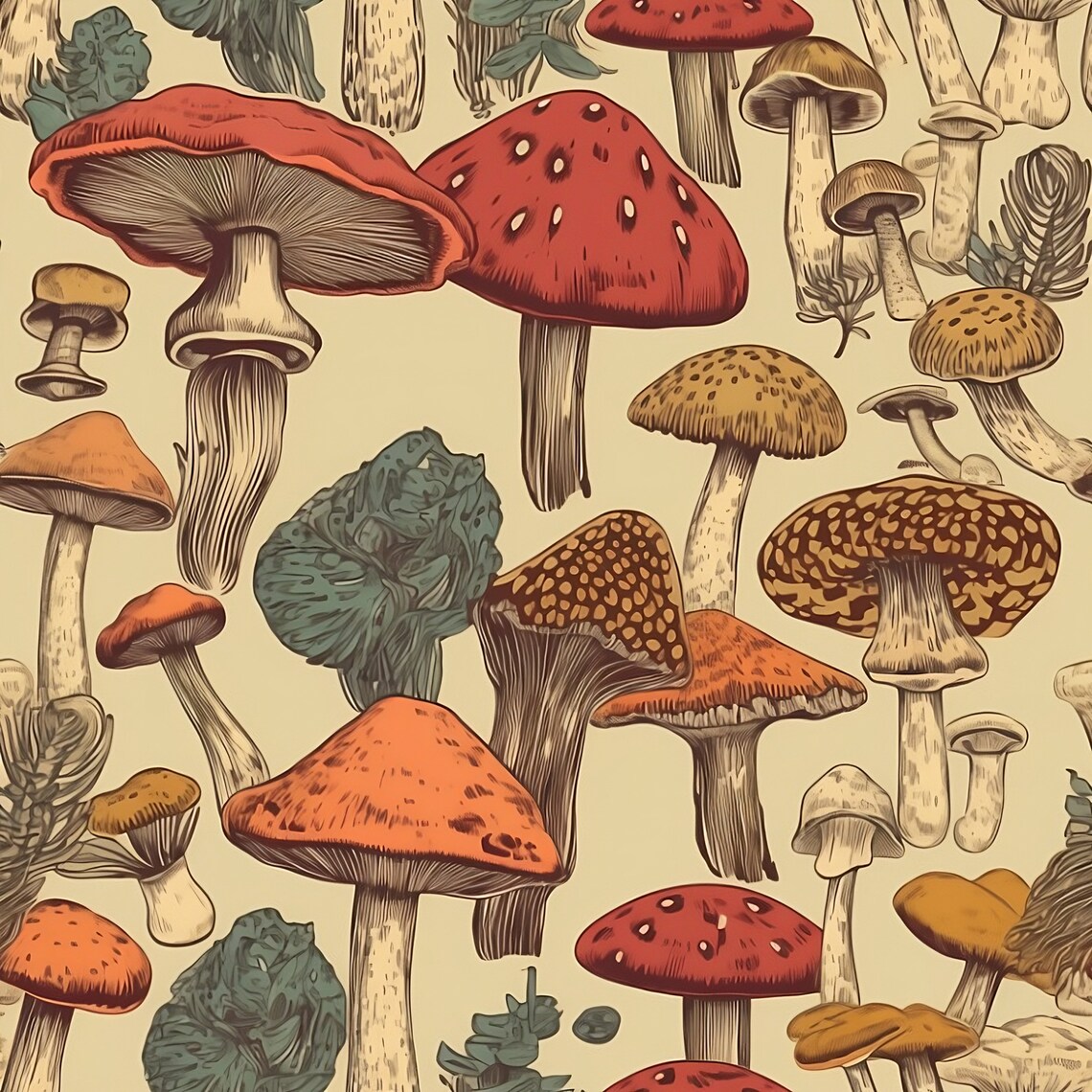 Vintage Mushroom Tiles - Etsy