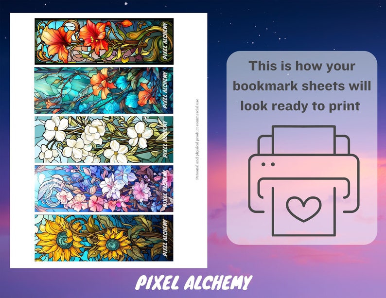 Stained Glass Flowers Printable Bookmarks Digital Download - Etsy