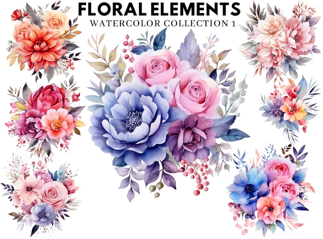 Set of 20, Watercolor Floral Clipart, Floral Clipart, Wedding Clipart ...
