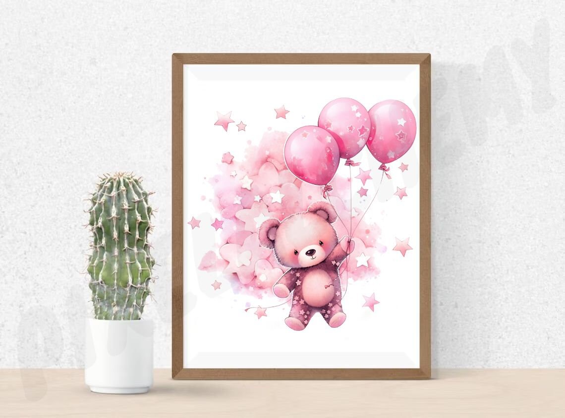 Watercolor Bear Baby Bear Clipart Baby Bear With Balloons - Etsy