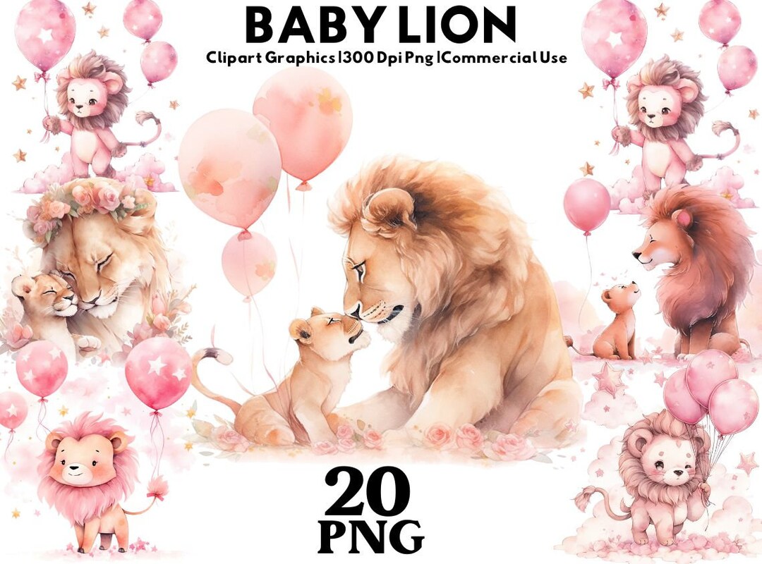 Watercolor Lion, Baby Lion Clipart, Baby Lion With Balloons Png, Baby ...