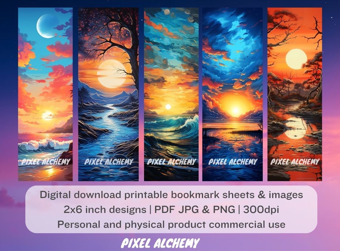10 Sunset Printable Bookmarks Digital Download Bookmark - Etsy
