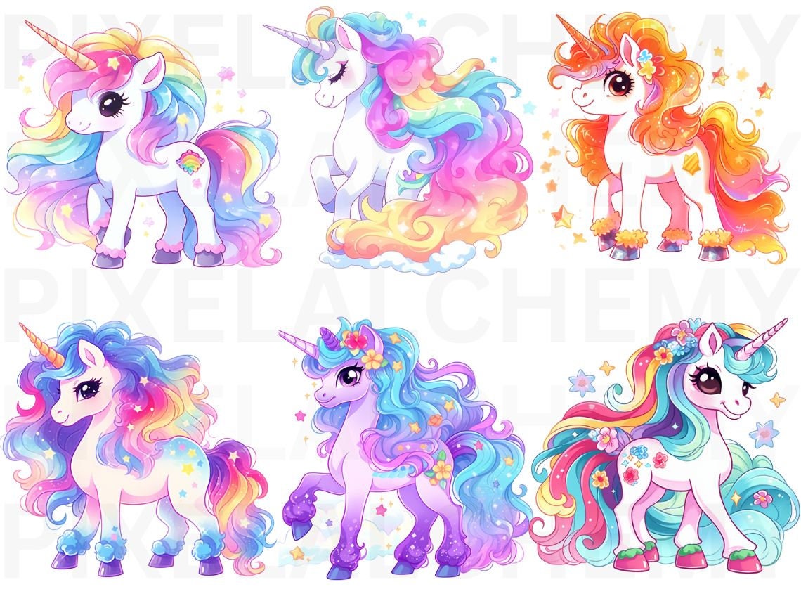 Cute Unicorn Watercolor Clipart Unicorn Png Clip Art Bundle - Etsy