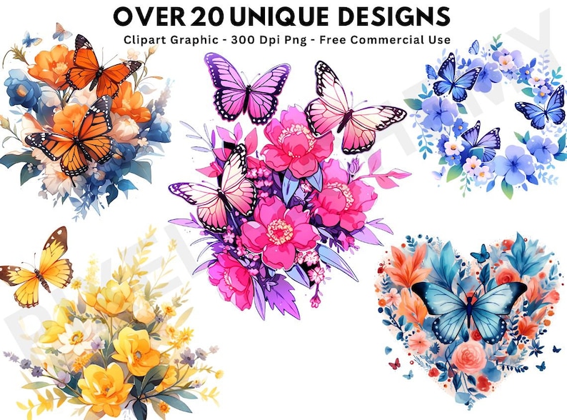 Butterfly Clipart Watercolor Floral Butterfly Clipart Bundle - Etsy