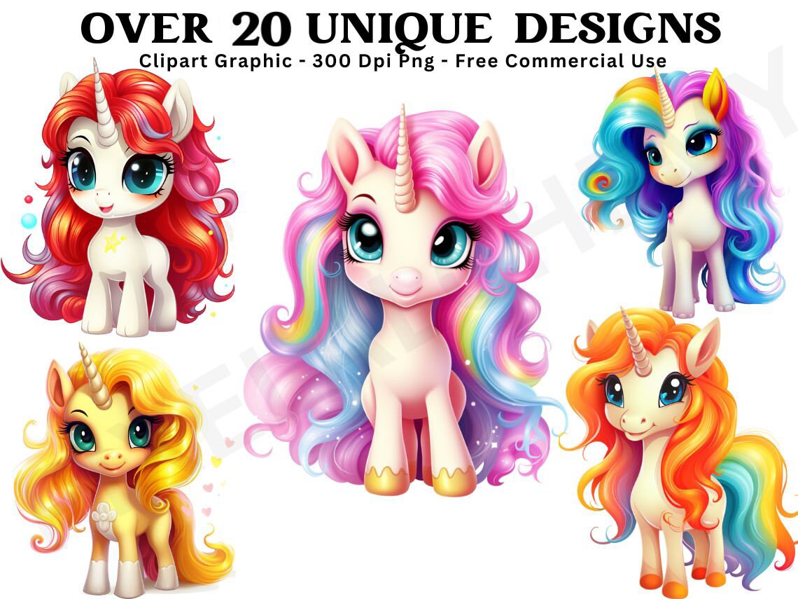 Cute Unicorn Watercolor Clipart Unicorn Png Clip Art Bundle - Etsy