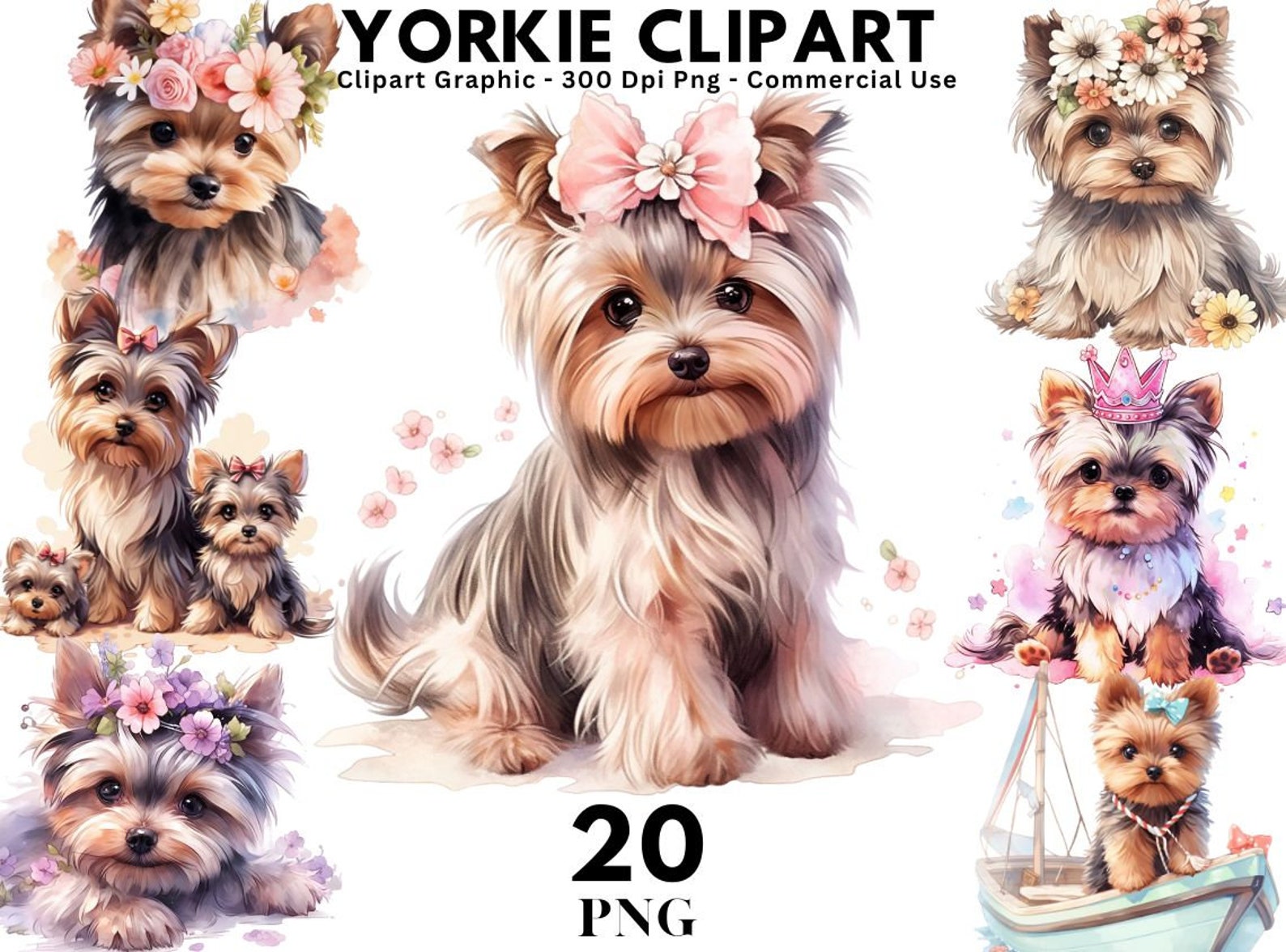 Yorkshire Terrier Watercolor Clipart Cute Yorkie PNG - Etsy