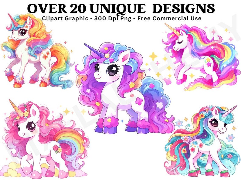 Cute Unicorn Watercolor Clipart Unicorn Png Clip Art Bundle - Etsy
