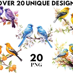 Set of 20, Watercolor Birds Clipart Bundle, Spring Birds Clipart, Birds ...