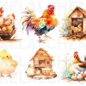 Watercolor Chicken Clipart - Cute Chickens Png, Chicks Clipart, Rooster ...