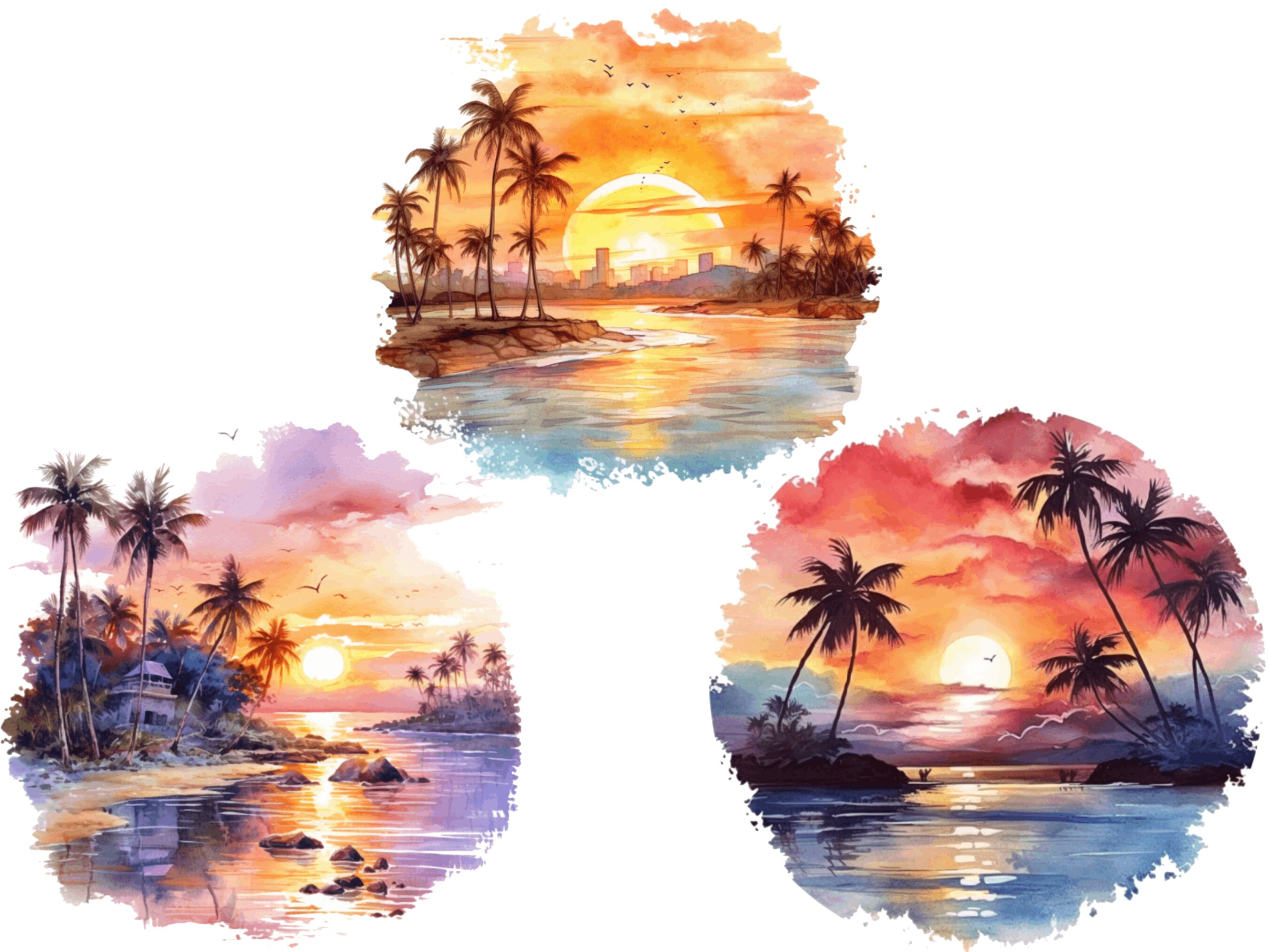 Watercolor Tropical Sunsets Clipart, Summer Clipart, Sunset Svg ...