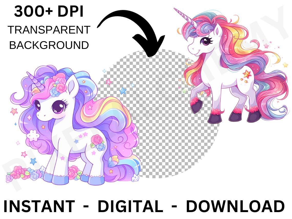 Cute Unicorn Watercolor Clipart Unicorn Png Clip Art Bundle - Etsy
