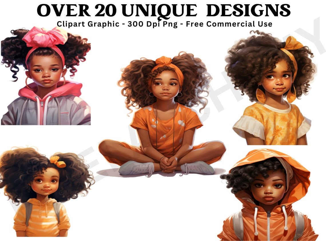 20 PNG Little Black Girl PNG, Black Girls Clipart Bundle, Black Kids ...