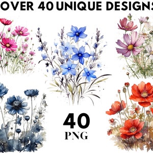Watercolor Meadow Flowers Clipart, Wildflower Floral PNG, Png Bundle ...