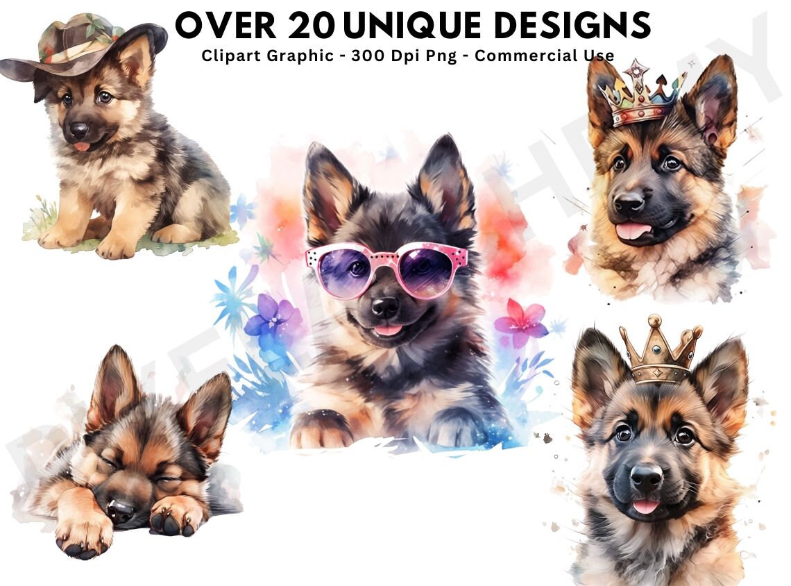 German Shepherd Watercolor Clipart Cute German Shepherd PNG - Etsy