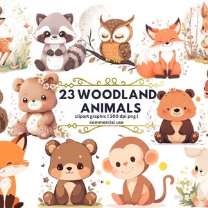 Woodland Animals Watercolor Clipart, Forest Animals Clip Art, Nursery ...