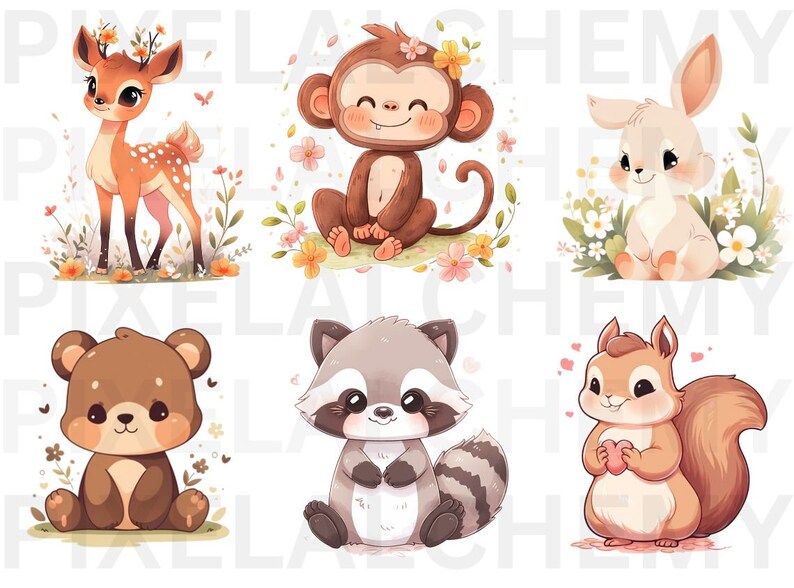 Woodland Animals Watercolor Clipart Forest Animals Clip Art - Etsy