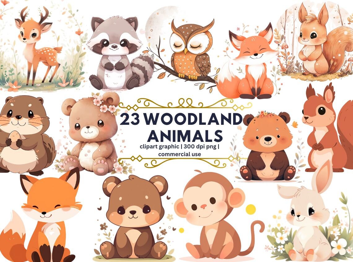 Woodland Animals Watercolor Clipart Forest Animals Clip Art - Etsy