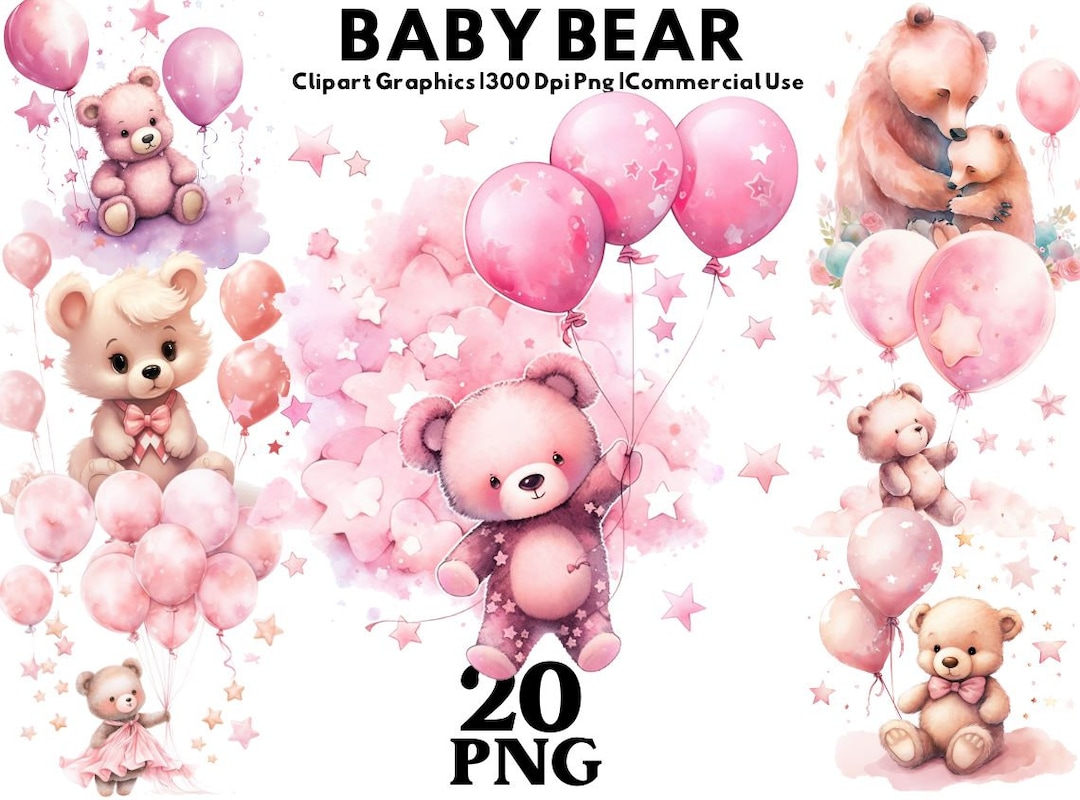 Watercolor Bear, Baby Bear Clipart, Baby Bear With Balloons Png, Baby ...