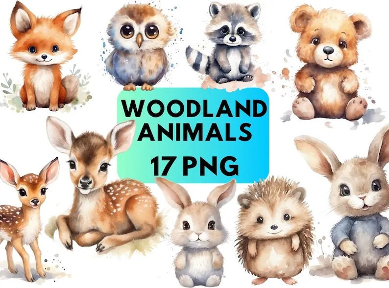 Woodland Animals Watercolor Clipart, Forest Animals Clip Art, Nursery ...
