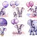 Watercolor Elephant, Baby Elephant Clipart, Baby Elephant With Balloons ...