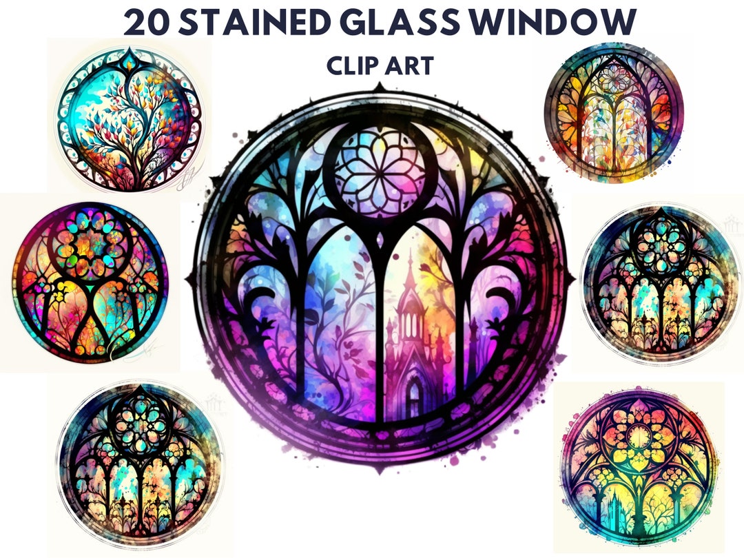 Water Color Stained Glass Windows Clipart Bundle, Vintage Digital ...
