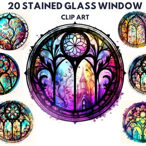 Water Color Stained Glass Windows Clipart Bundle, Vintage Digital ...