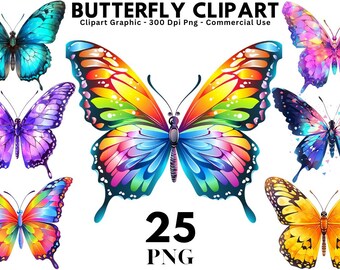 Best Rainbow Butterfly Clipart Bundle, Watercolor Butterfly, Butterfly ...