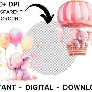 Watercolor Elephant, Baby Elephant Clipart, Baby Elephant With Balloons ...