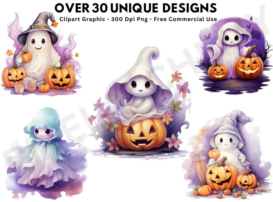 Halloween Ghost Clipart Watercolor Clipart Halloween PNG - Etsy