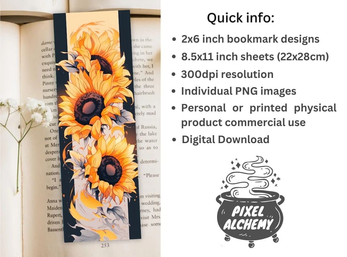Pressed Flower Printable Bookmark JPG Print and Cut Pages - Etsy