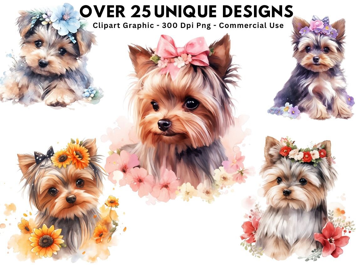 Yorkshire Terrier Watercolor Clipart, Cute Yorkie PNG Illustration Cute ...