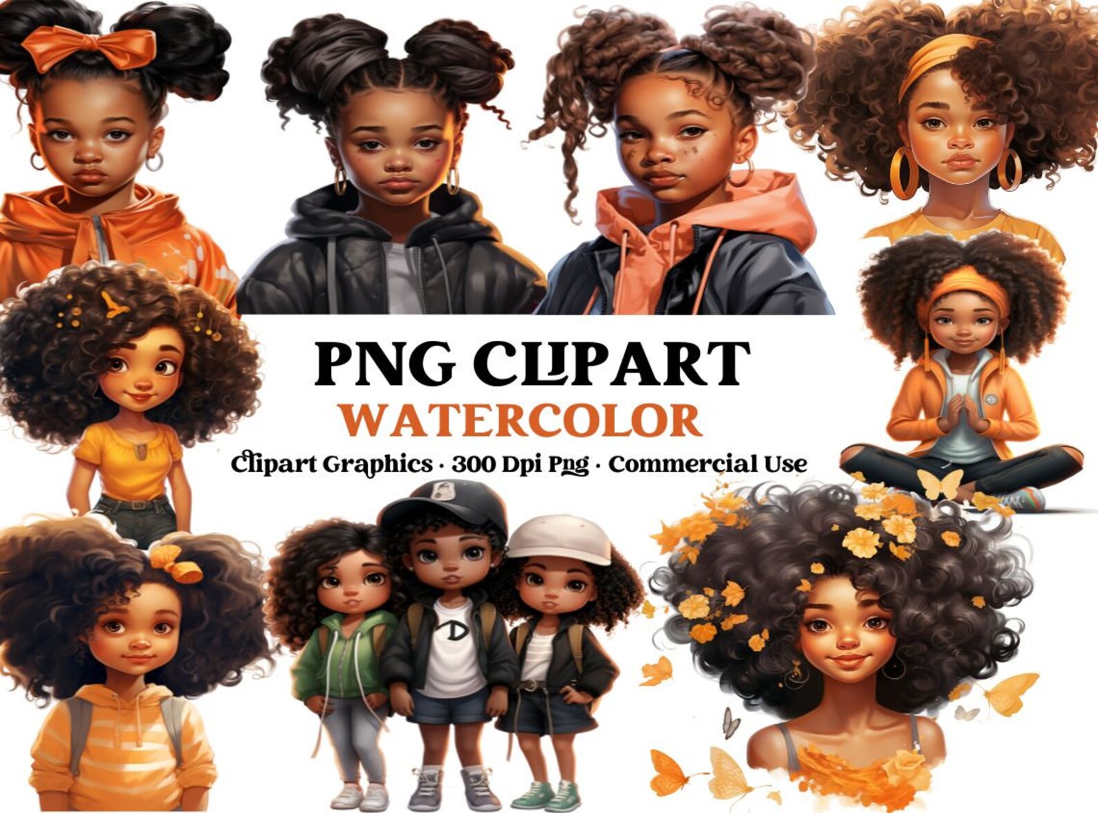 20 PNG Little Black Girl PNG, Black Girls Clipart Bundle, Black Kids ...