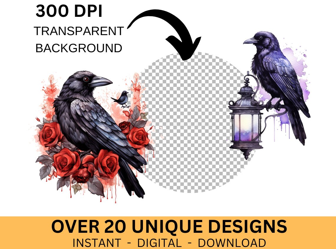 Watercolor Gothic Ravens Clipart Dark Fantasy Watercolor - Etsy