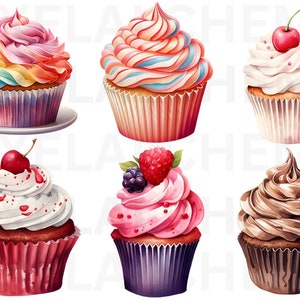 Watercolor Cupcake Clipart, Watercolor Cute Sweets Clipart, Baking ...