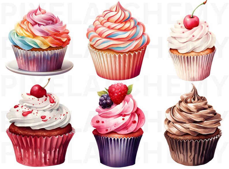 Watercolor Cupcake Clipart, Watercolor Cute Sweets Clipart, Baking ...