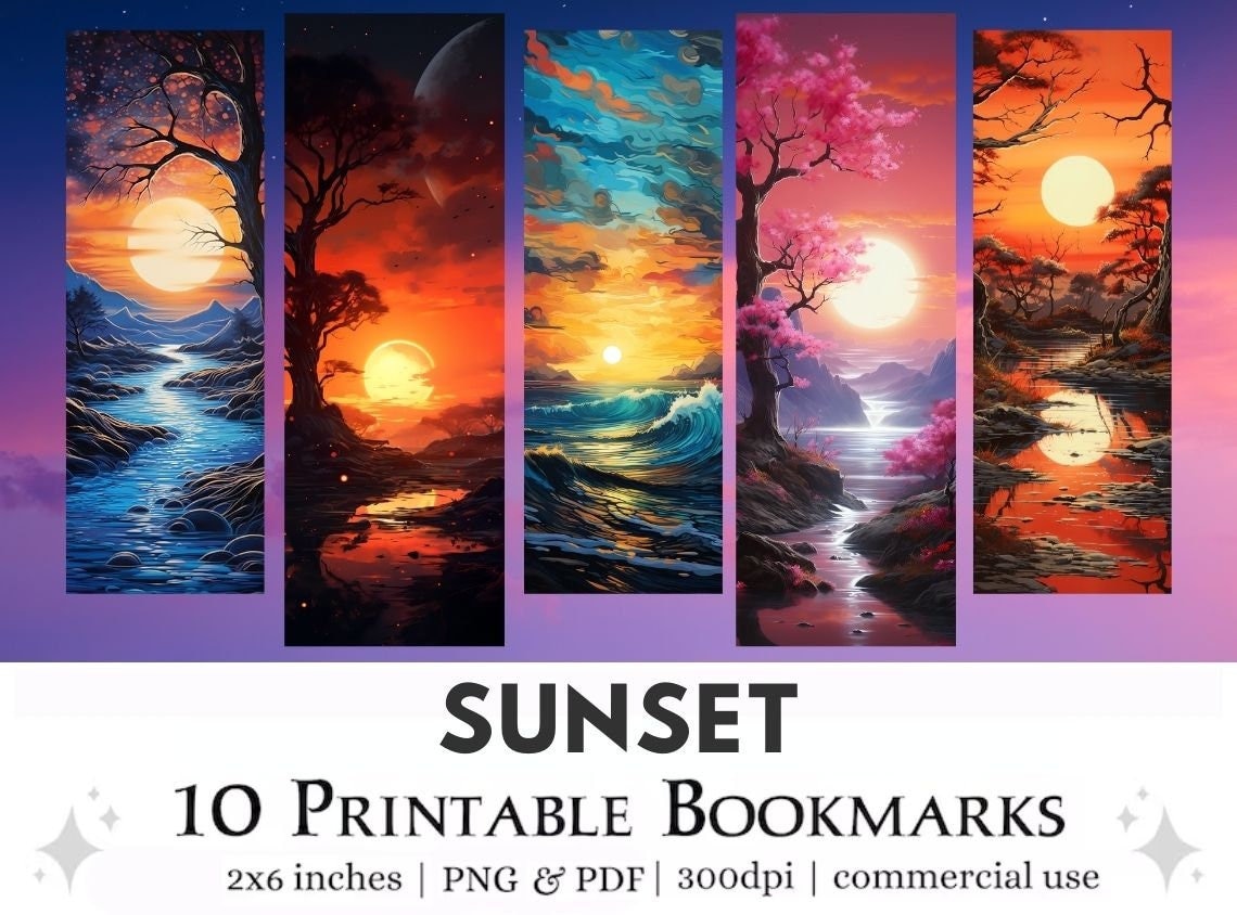 10 Sunset Printable Bookmarks Digital Download Bookmark - Etsy