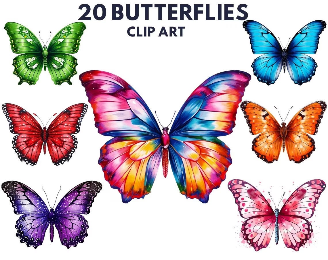 Best Colorful Butterfly Clipart Bundle Watercolor Butterfly - Etsy