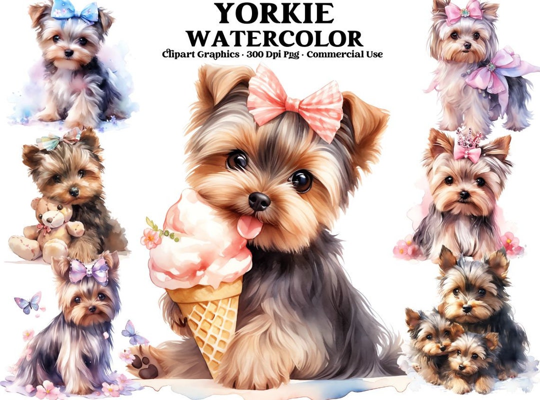 Yorkshire Terrier Watercolor Clipart, Cute Yorkie PNG Illustration Cute ...
